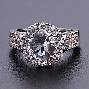 WYS Women's Classic Huge Analog Diamond Ring 9mm Round Brilliant Cubic Zirconia Wedding Engagement Band Sizes 6 to 10 (US Size 8)