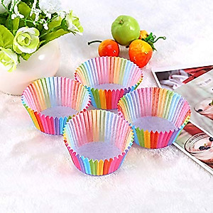 Cupcake Cases, Cake Paper Cup Rainbow Baking Cups for Oven Wedding Party Birthday, 100pcs