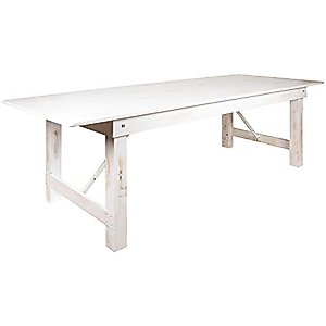 Flash Furniture HERCULES Series 9' x 40" Rectangular Antique Rustic White Solid Pine Folding Farm Table