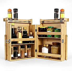 GOBAM Bamboo Kitchen Countertop Organizer - 3 Tier Shelf, Portable Space Saving Storage Spice Organizer for Living Room, Kitchen, Office, Outdoors - Natural, 10.2 x 7.9 x 13.4 inches