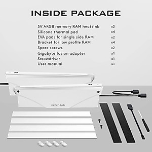EZDIY-FAB 5V ARGB Memory RAM Cooler DDR Heatsink for DIY PC Game MOD DDR3 DDR4- White (Compatible with Aura Sync, RGB Fusion and Mystic Light Sync)-2 Pack-PI061