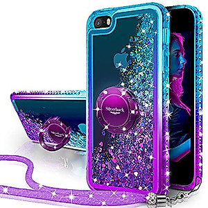 iPhone SE 2016 Case, iPhone 5S/5 Case, Silverback Moving Liquid Holographic Sparkle Glitter Case with Kickstand,Bling Diamond Bumper with Ring Protective Apple iPhone SE Case for Girls Women -Purple