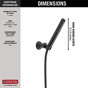 Delta Faucet Trinsic Single-Spray Touch-Clean Wall-Mount Hand Held Shower with Hose, Matte Black 55085-BL ‎6.91 x 2.22 x 17.13 inches