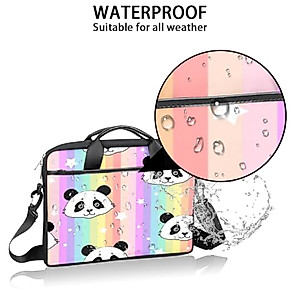 Cute Panda Rainbow Laptop Computer Bag Waterproof Shoulder Messenger Bag 13-15 inch Durable Laptop Tote Bag with Shoulder Strap Handle Lightweight Crossbody Briefcase