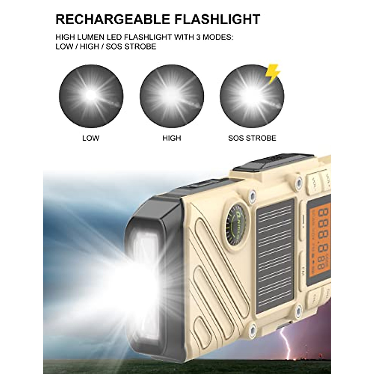 Emergency Radio, FM/NOAA Weather Radio with Walkie Talkies, Solar Powered Hand Crank Radio with LED Flashlight & SOS Alarm for Emergency, Portable Power Bank with USB Charged for Smart Phone Charger