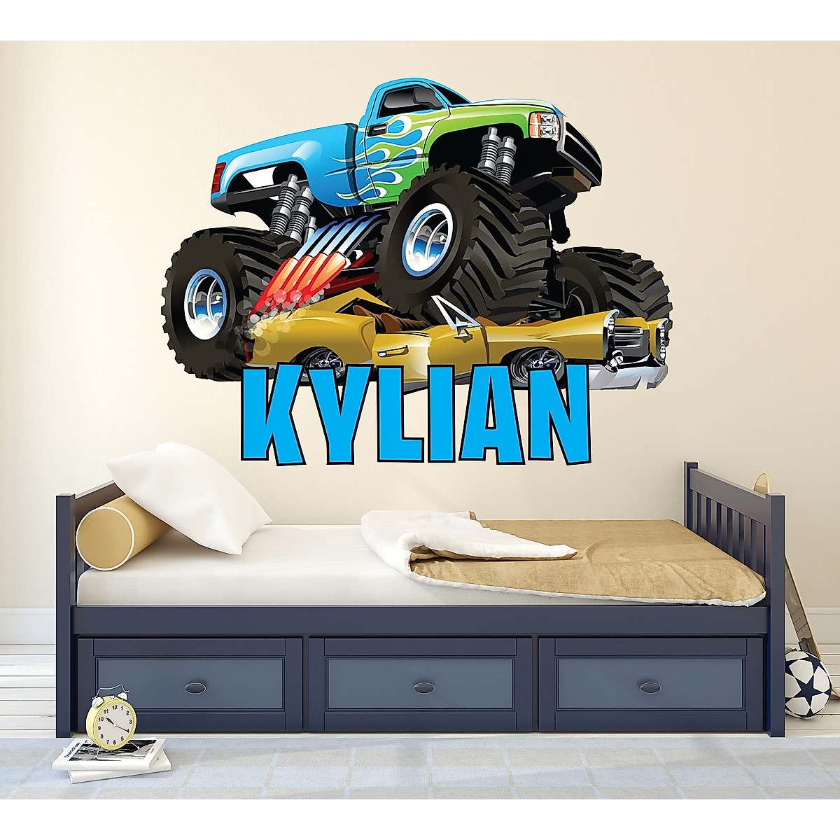 Kids Name Wall Decor - Monster Truck Decal - Custom Name Wall Decals - Boys Room Decor- Personalized Monster Truck Wall Art