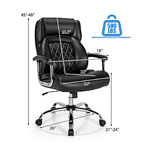 Giantex 500LBS Big and Tall Office Chair, Wide Seat Large Leather Executive Chair w/Heavy Duty Metal Base, Height Adjustable Swivel Computer Task Desk Chair, Padded Armrest, Rocking Backrest (Black)