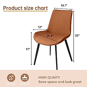 HIPIHOM Dining Chairs Set of 4,Modern Kitchen Dining Room Chairs,Upholstered Dining Accent Side Chairs in Faux Leather Cushion Seat and Sturdy Metal Legs,Brown