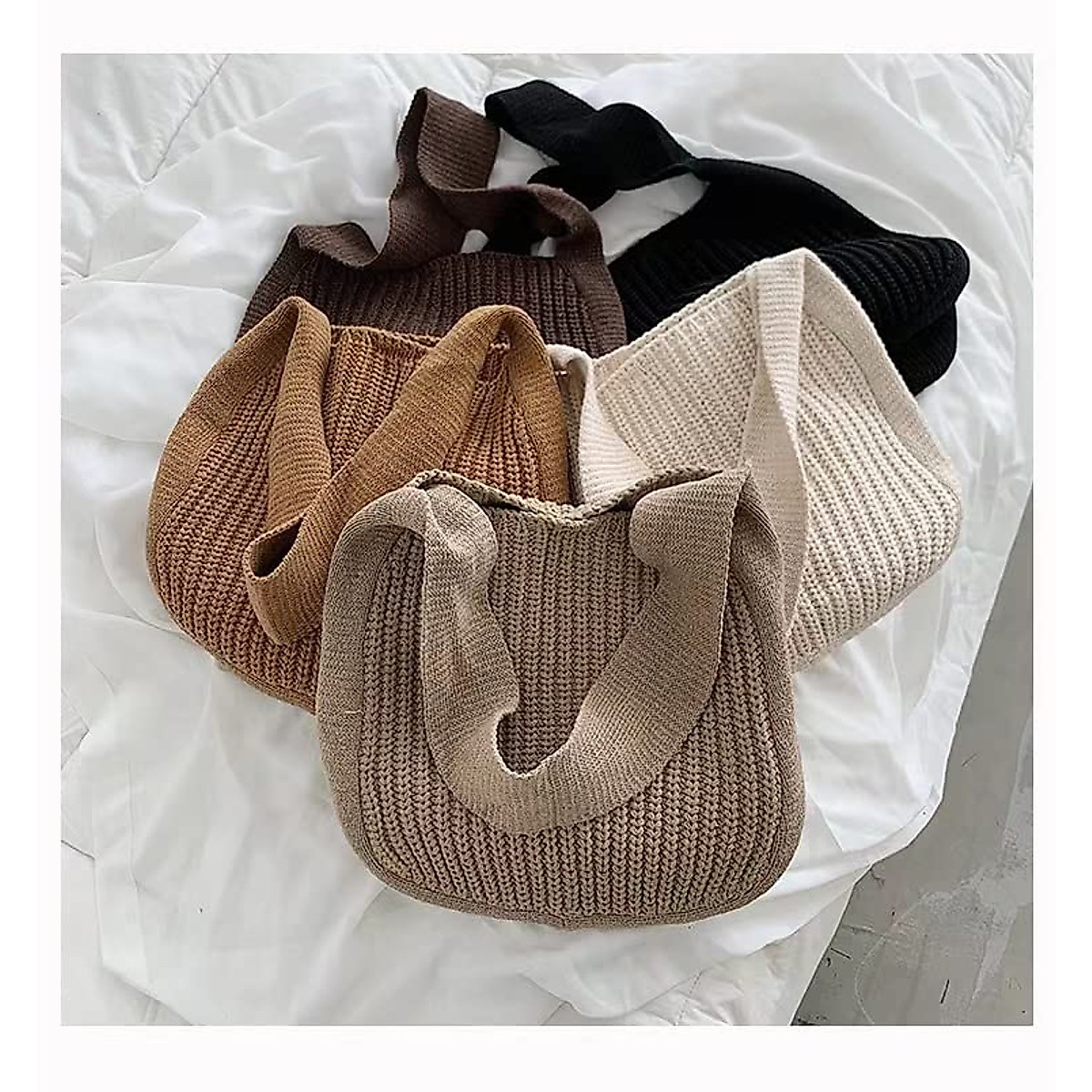 Fairy Grunge Knitted Shoulder Bags Y2K Fairycore Tote Bag Aesthetic Hobo Bag Indie Crossbody Bag Alt Purse Accessories (Coffee)