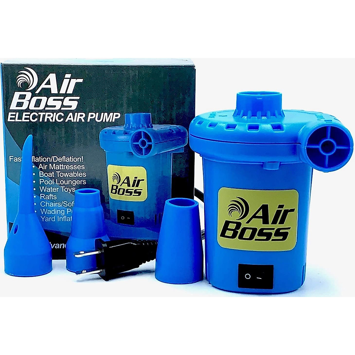AIR PUMP for INFLATABLES - Fast Fill 1000 LPM Inflator Deflator, Portable Electric Air Pump with 3 Attach Nozzles - Inflatable Lake Floats, Pool Rafts, Toys, Air Mattress Bed, Blow Up Couch, Sofa