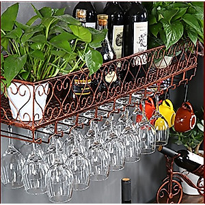 Stylish Simplicity European Hanging Wine Rack Goblet Rack Creative Upside Down Wine Glass Rack Restaurant Bar Wrought Iron Rack Wall Hanging Wine Racks, PIBM, Bronze, 60 * 25cm