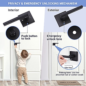 Ohuhu Black Door Handle, 6 Pack Door Knobs Interior Matte Heavy Duty Privacy Door Lever with Lock - Square Modern Passage Locking Set Contemporary Reversible Keyless for Bedroom Bathroom Satin Zinc