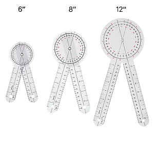 Goniometer Set 3 Pieces of 6/8/12 Inch Occupational Physical Therapy Protractor Tool Measurement Angle Ruler Kit Plastic 360 Degree Universal