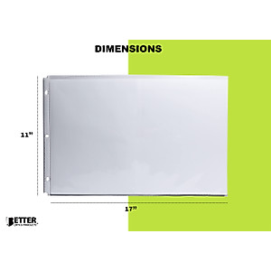 50 Pack 11x17 Inch Heavyweight Diamond Clear Sheet Protectors, Side Loading, Ledger Sheet Protectors, by Gold Seal, 3-Hole Punched