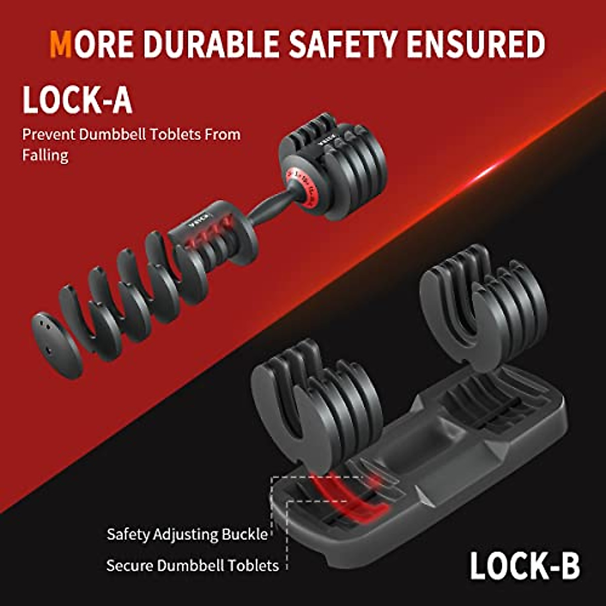 VEICK Adjustable Dumbbell, 25/55 lb Dumbbell for Men and Women, Fast Adjust Weight by Turning Handle, Black Dumbbell with Tray Suitable for Home Gym Full Body Workout Fitness