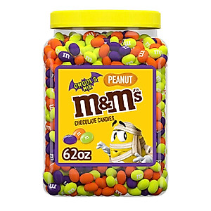 M&M'S Peanut Ghoul's Mix Bulk Chocolate Halloween Candy Resealable Jar (62 oz.) | Delicious Roasted Peanut Center Coated in Real Milk Chocolate | INCLUDES SameDay Shippers Branded Bag Clig and Treat Bag