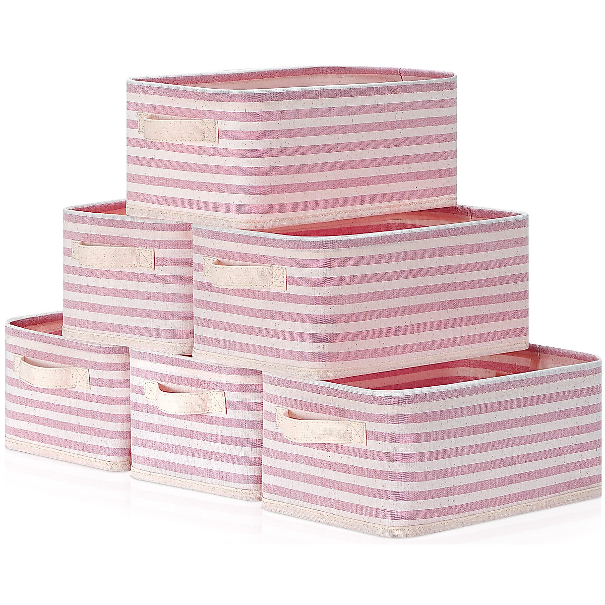PFFVRP Small Storage Basket 6-Pack, Fabric Storage Bins for Closet, Storage Baskets for Shelves Organizing, Folable Baskets for organizing Clothes, Toys, Books, Gifts (Pink)