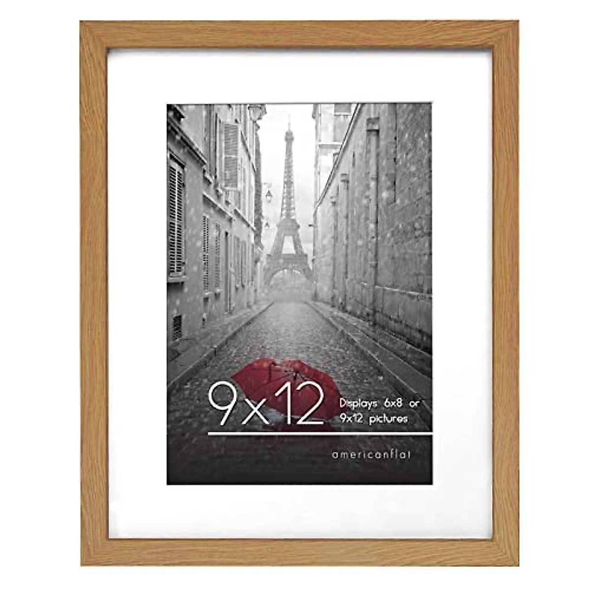 Americanflat 9x12 Picture Frame in Dark Oak - Displays 6x8 with Mat and 9x12 Without Mat - Engineered Wood with Shatter Resistant Glass - Horizontal and Vertical Formats for Wall