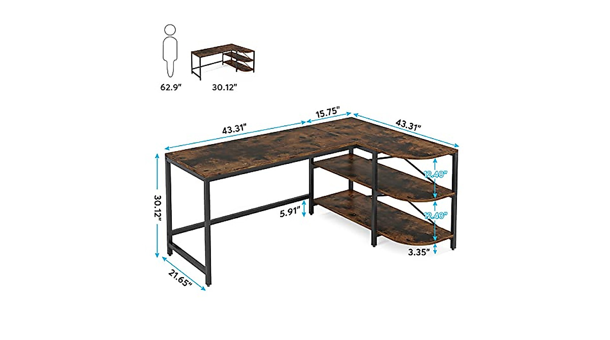 Tribesigns 59 inches L-Shaped Computer Desk, Industrial Writing Desk ...