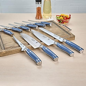 Restaurantware Sensei 10-Piece Knife Set 1 Sharp Professional Knife Set For Chefs - Damascus Steel 67 Layers Blue German Steel Steel Knife Set Ergonomic Handle For Multi Purpose Kitchen Use