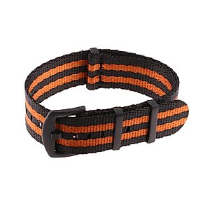 StrapsCo Premium Nylon Seat Belt Wrap Around Watch Band Strap - Black & Orange (Black Buckle) - 20mm