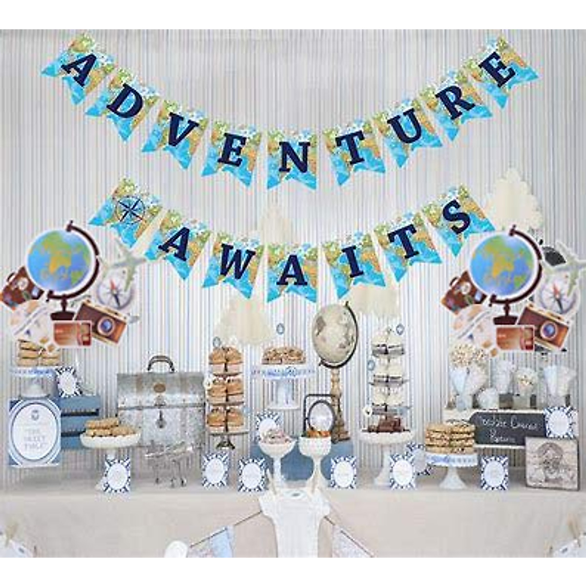 Let The Adventure Begin Centerpieces，Travel Around The World Decorations，Bon Voyage Travel Theme Party Table Toppers,Graduation Retirement Job Career Change Farewell Party Decorations Supplies