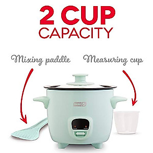 DASH Mini Rice Cooker Steamer with Removable Nonstick Pot, Keep Warm Function & Recipe Guide, 2 cups, for Soups, Stews, Grains & Oatmeal - Aqua