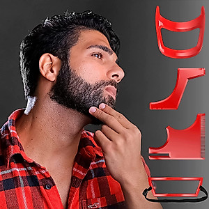 Beard Hairline Shaping Tool, Beard Shaping Tool Kit, Haircut Tool Kit, Comb For Beard Trimming, Beard Styling Cutting Hairline Grooming Red Plastic Beard Template Set (4pcs)