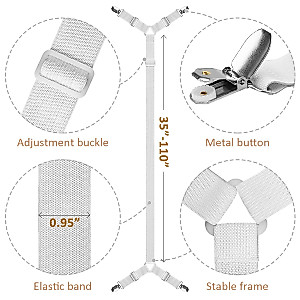 ACEDÉCOR Sheet Straps, Fitted Sheet Clips Under Mattress Keeping Sheets in Place, Bed Sheet Holder Straps for Twin, Full, Queen, King(White)