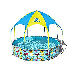 Bestway 8' x 20" Above Ground Kids Round Swimming Pool with UV Shaded Top Canopy and Built-in Water Mister, Fruit Designed Exterior