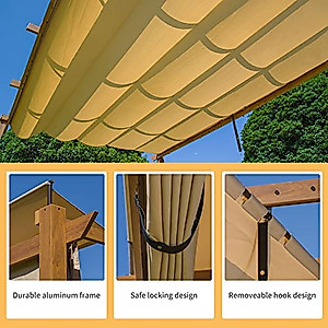 Domi Outdoor Living 9’ x 13’ Outdoor Retractable Pergola Against The Wall with Weather-Resistant Canopy Aluminum Garden Pergola Patio Grill Gazebo for Courtyard(Teak Coated)