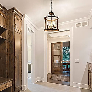 LNC Farmhouse Chandeliers for Dining Rooms with Faux Wood Finish, W13"xH17.1