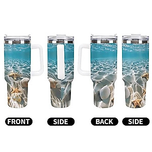Starfish And Seashell on The Beach 40OZ Tumbler Stainless Steel Travel Mug Water Bottle Car Cup Tea Cups with Lid White-style