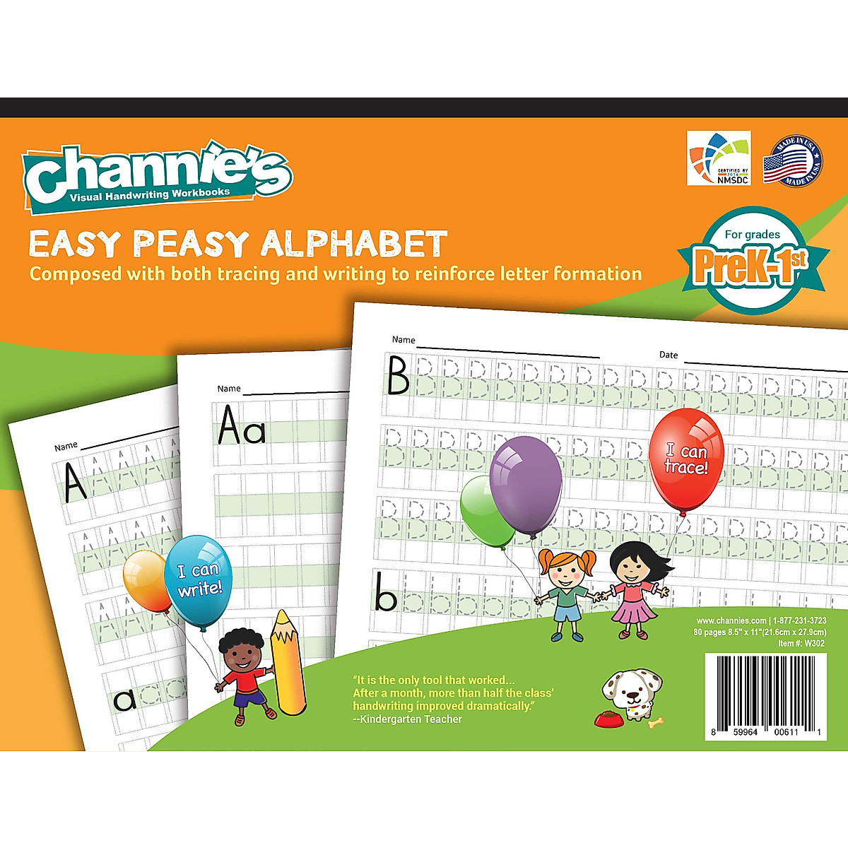 Channie’s All-in-One Visual Handwriting & Math Workbook Set for Pre-Kindergarten - 1st Grade Elementary School Students (5 Pack)