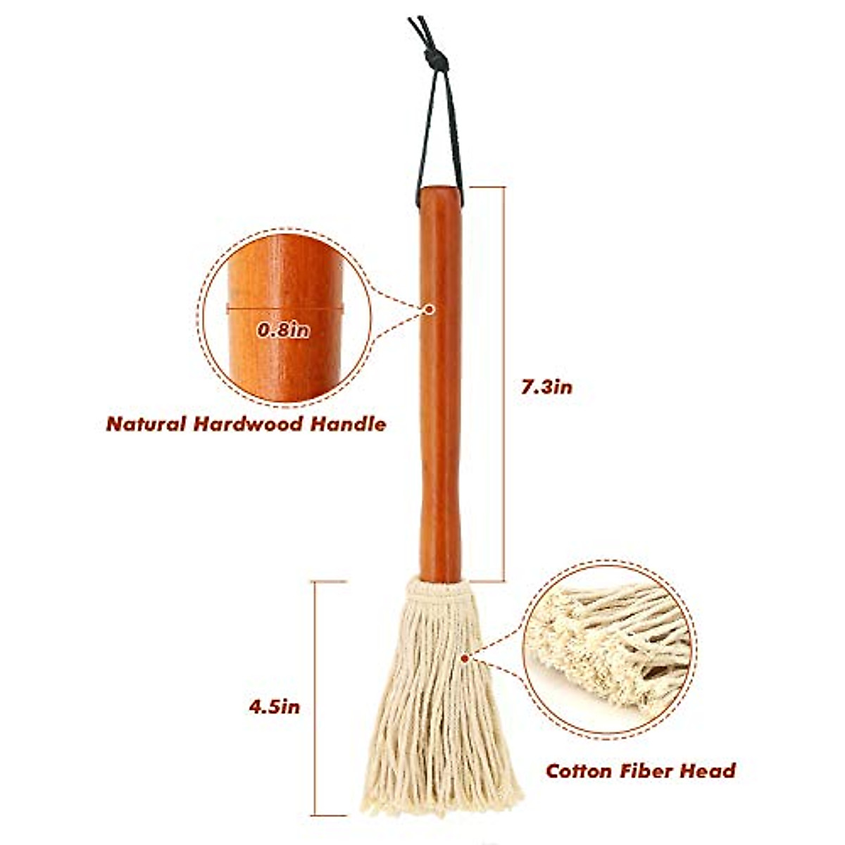 12" BBQ Sauce Basting Mops & Brushes for Roasting or Grilling, Apply Barbeque, Marinade or Glazing, Cotton Fiber Head and Hardwood Handle, Dish Mop Style, Perfect for Cooking or Cleaning - Pack of 3