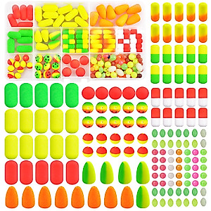 SILANON Pompano Rigs Floats Beads Kit,Foam Snell Fishing Floats Bobbers for Surf Fishing Live Bait Walleye Rig Making Accessories Bullet Cylinder Float for Trout Catfish