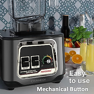 CRANDDI Professional Smoothie Blender, 2200W Commercial Soundproof Quiet blender with Removable Soundproof Shield for Crushing Ice, MilkShakes, Puree, Self-Cleaning, 50oz 110V K80 (Grey)