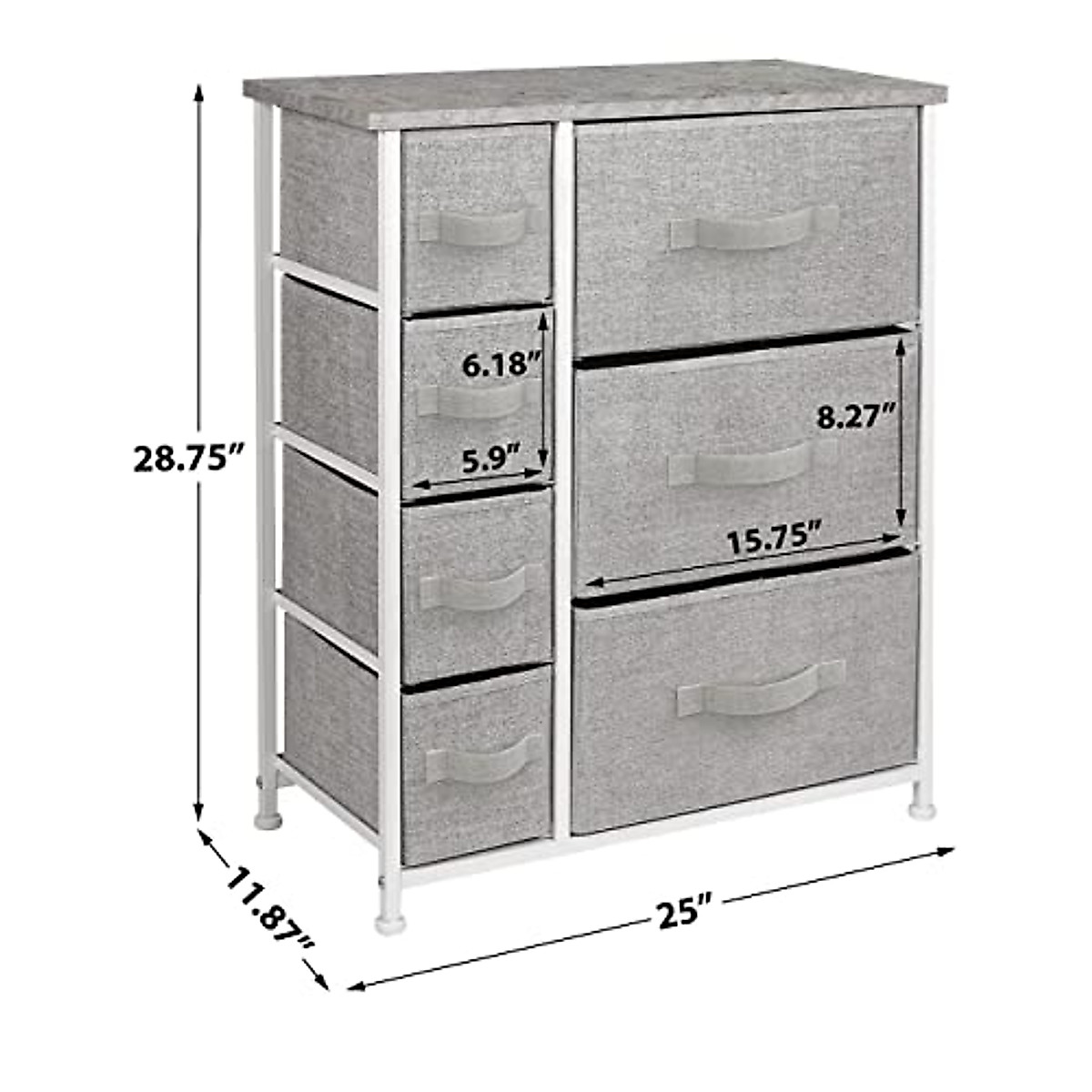 Sorbus Dresser with Drawers - Furniture Storage Tower Unit for Bedroom, Hallway, Closet, Office Organization - Steel Frame, Wood Top, Easy Pull Fabric Bins (Gray)