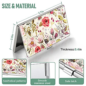 Swooflia Business Card Holder Case Wallet for Women Metal Retro Flower Slim Pocket Purse Square Card Cases Cute For Realtors Real Estate Agents