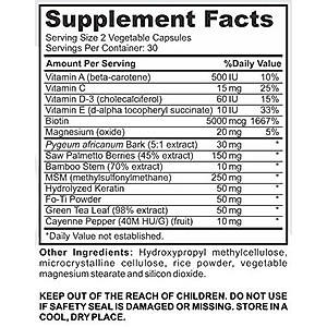 Powerful Hair Plus - Unique Vitamins with Biotin for Healthy Hair, Skin & Nails, Addresses Deficiencies Impacting Hair Loss, Thinning & Regrowth in Men and Women, 30 Day Supply