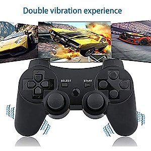 Kolopc Wireless Controller Compatible for PS3 Console, Double Vibration, 6-Axis Gyro Sensor, Upgraded Joystick Motion Gamepad with Charging Cable (Black Skull and Galaxy)