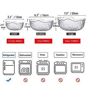 Glasseam Glass Salad Bowls, Clear Serving Bowls Set of 3, Blown Decorative Bowl for Home Decor Modern Cute Mixing Bowls Stacking Fruit Punch Bowl Decor for Kitchen Party Candy Snack Prep Dessert