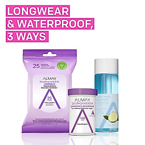 Almay Biodegradable Makeup Remover Pads, Longwear & Waterproof, Hypoallergenic, Fragrance-Free, Dermatologist & Ophthalmologist Tested, 80 Count