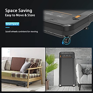 2 in 1 Under Desk Treadmill, Walking Pad Treadmill with Remote Control and LED Display, Smart Foldable Walking Treadmill Running Jogging Exercise Machine for Home Office Black