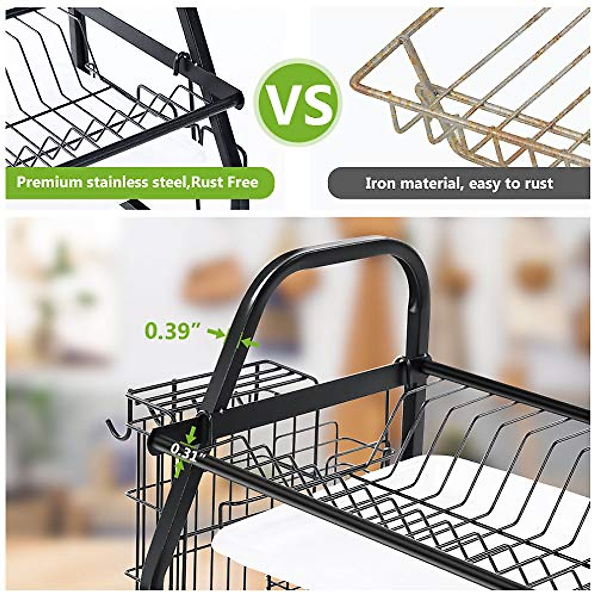 1Easylife Dish Drying Rack, 2 Tier Dish Rack Stainless Steel with Utensil Knife Holder and Cutting Board Holder Dish Drainer with Removable Drain Board for Kitchen Counter Organizer Storage