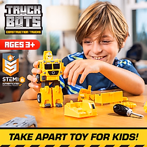 USA Toyz Truck Bots Construction Truck Robots for Kids - 4-in-1 STEM Robot Toy Truck Take Apart Toys for Boys and Girls, 19pc Robot Construction Vehicles Truck Building Toys Kit with Toy Screwdriver