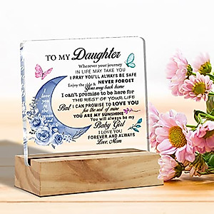 Daughter Gift From Mom, to My Daughter Wherever Your Journey in Life Desk Decor Moon Acrylic Desk Plaque Sign with Wood Stand Home Office Table Desk Sign Keepsake