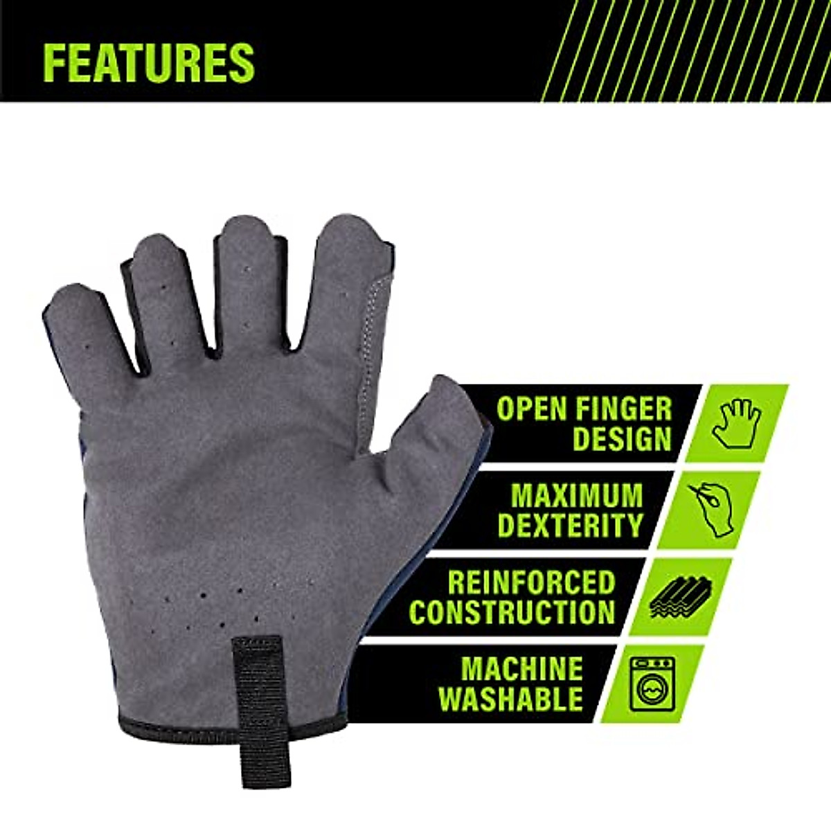 AWP Pro Fingerless Work Gloves for Men And Women, Form-Fitting Performance Design, Large, Navy Blue