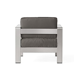 Christopher Knight Home Cape Coral Outdoor Aluminum Club Chairs with Side Table, Khaki / Silver