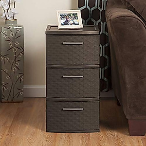 TRFMY 3-Drawer Wide Weave Design Storage Tower,Frame & Drawers w/Driftwood Handles,Set of 2 (Espresso)